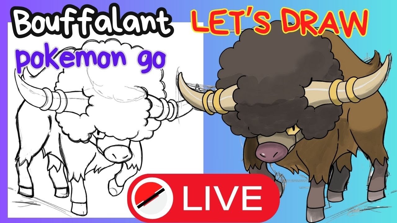 CATCHING AND DRAWING BOUFFALANT | Mastering Pokémon Art Tutorial step ...