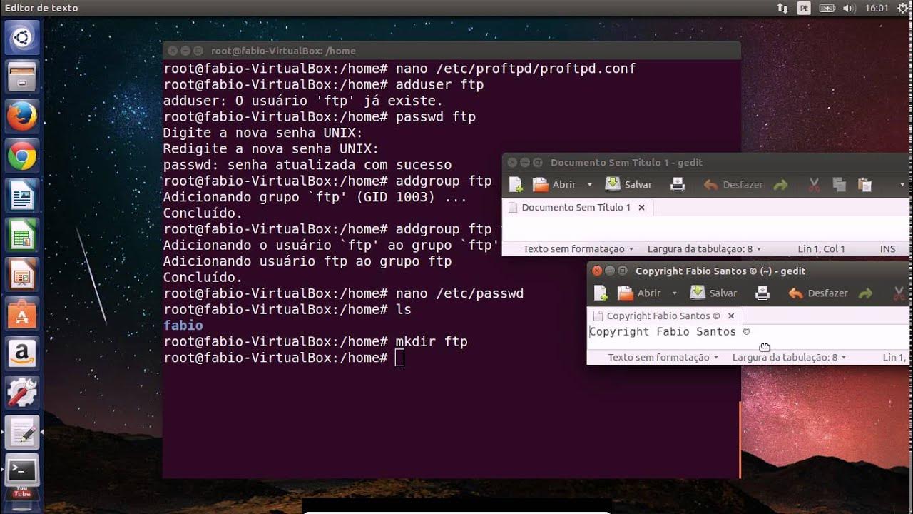 Instalação do servidor FTP(proftpd) no ubuntu 14.04 - criando contas ...