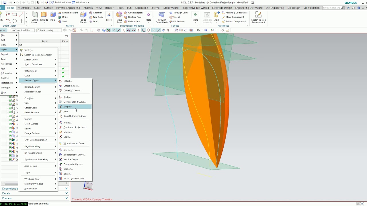 NX อธิบายการใช้คำสั่ง Combined Projection Curve - YouTube