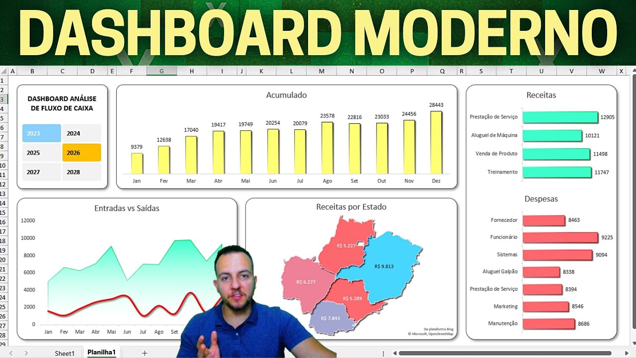 Como fazer Dashboard Moderno no Excel | Planilha de Fluxo de Caixa ...