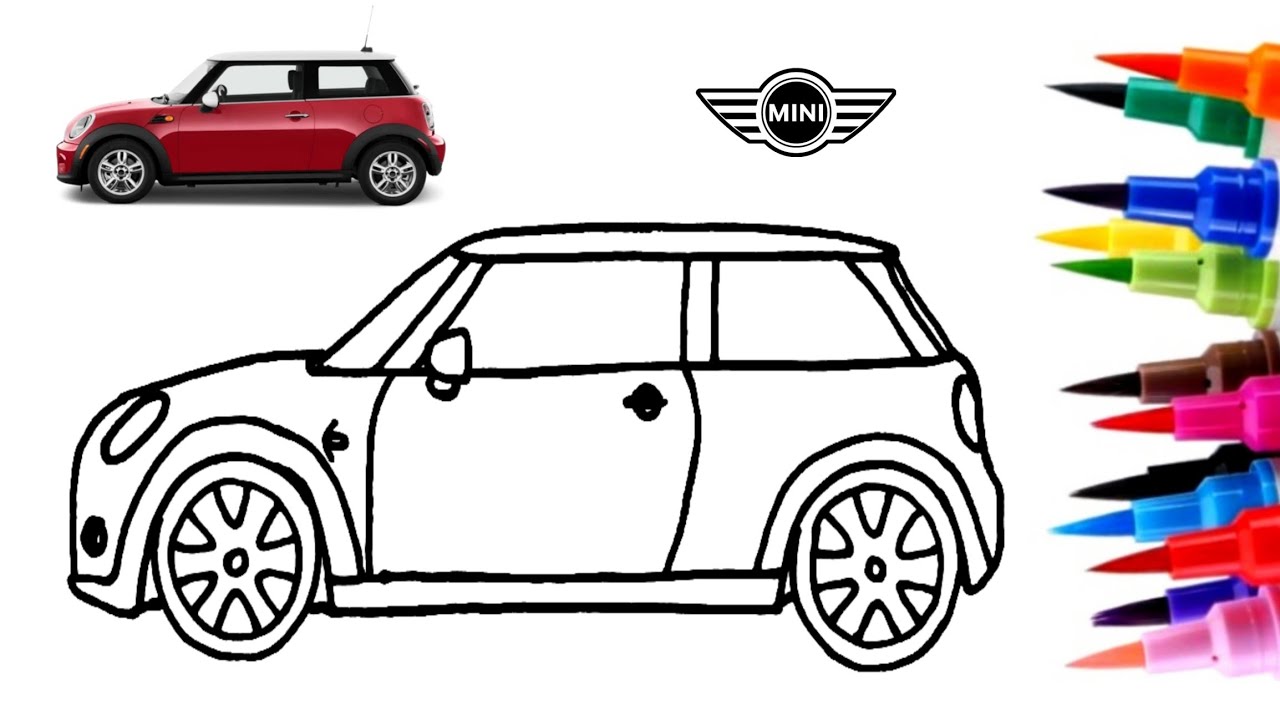 How to draw a Mini Cooper sports car / easy car drawing / Mini Cooper ...