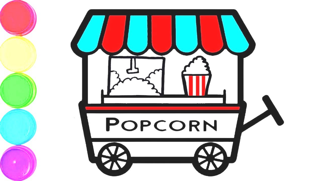 PopCorn Cart Drawing And Coloring For Kids || How To Draw PopCorn ...