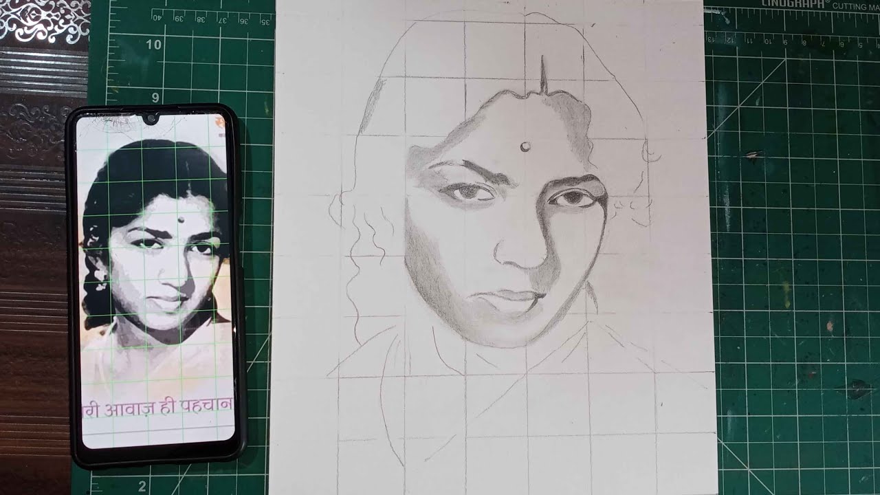 How To Draw Portrait Of Lata Mangeshkar||Part -1 @chandrimaarts - YouTube