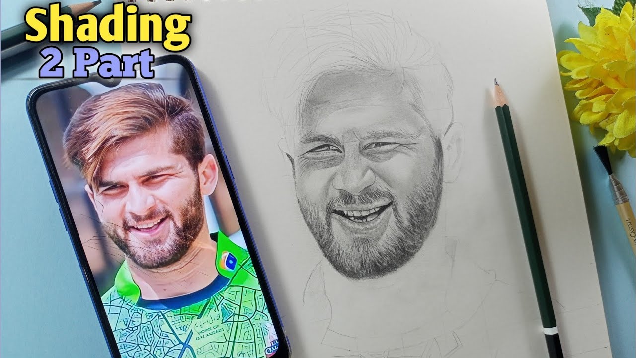 Shaheen Afridi drawing | 2 tutorial | face shading step by step - YouTube