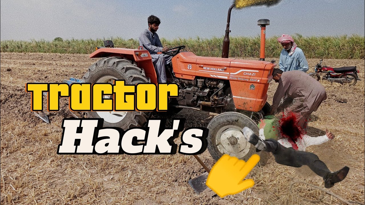 Tractor hack's farmer bind bag full of mude in front of tractor bumper ...