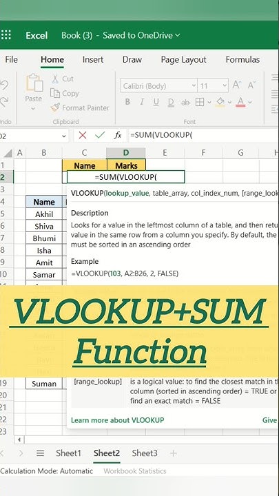 Vlookup Sum Function In Excel Exceltricks Excel Exceltutorial Msexcel Excelvideos