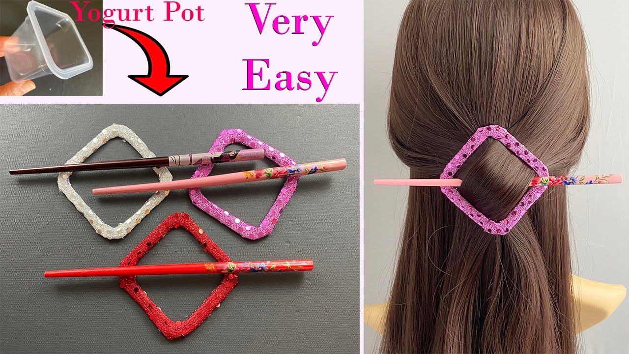 💖 How To Use Yoghurt Pot To Make a Beautiful Barrette Hair Pin | Bun ...