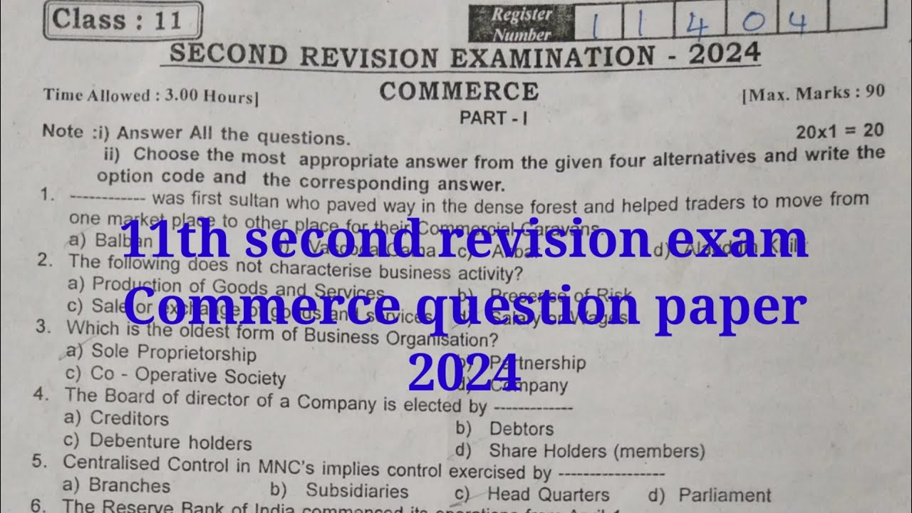 11th std Second revision exam commerce question paper 2024 - YouTube
