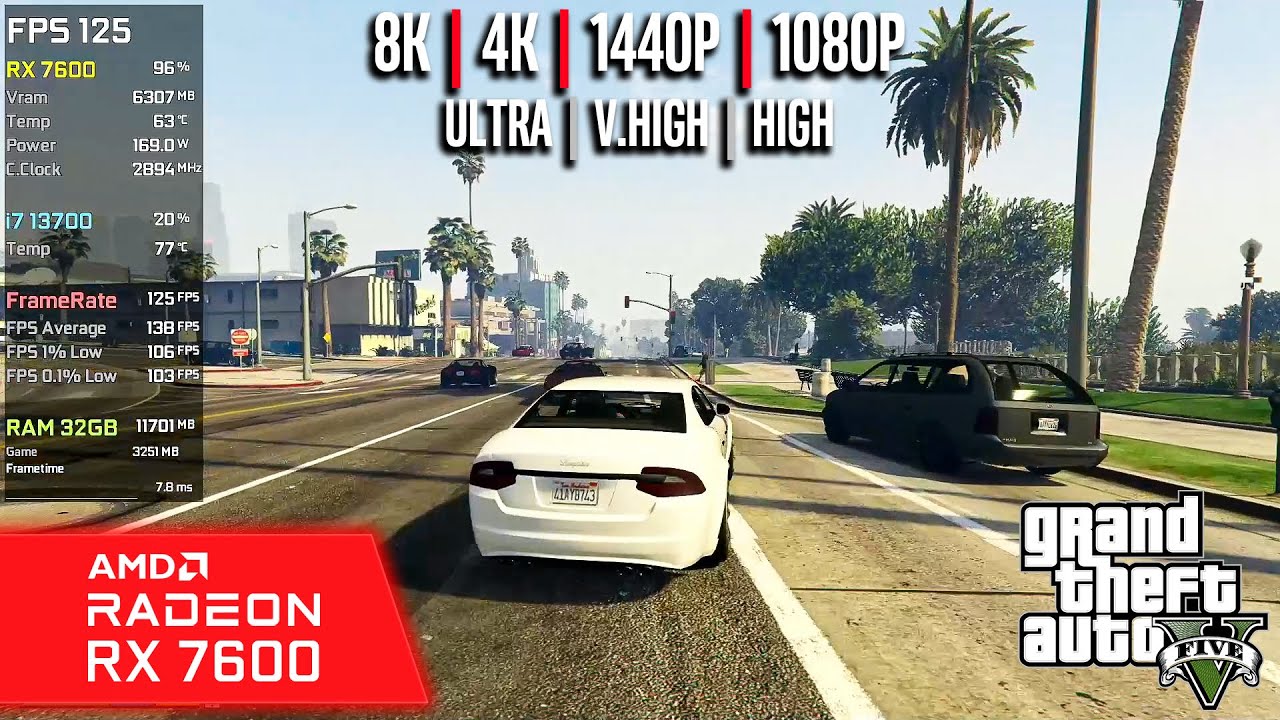 RX 7600 | GTA V - 8K, 4K, 1440p, 1080p - Ultra, Very High - YouTube