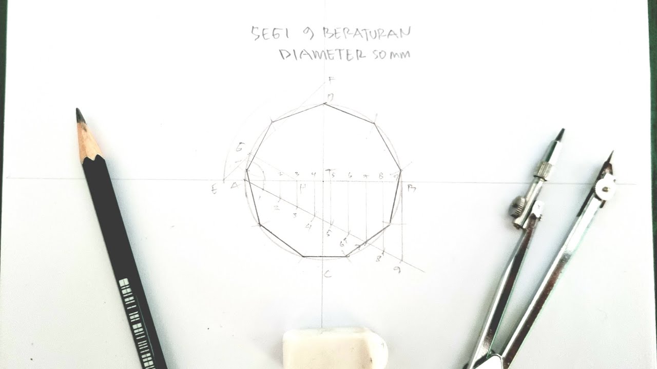 MEMBUAT SEGI 9 BERATURAN #gambarteknik #manual - YouTube