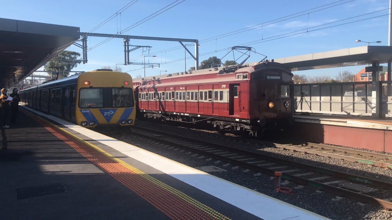 Steam train and Tait train at Sunbury - YouTube