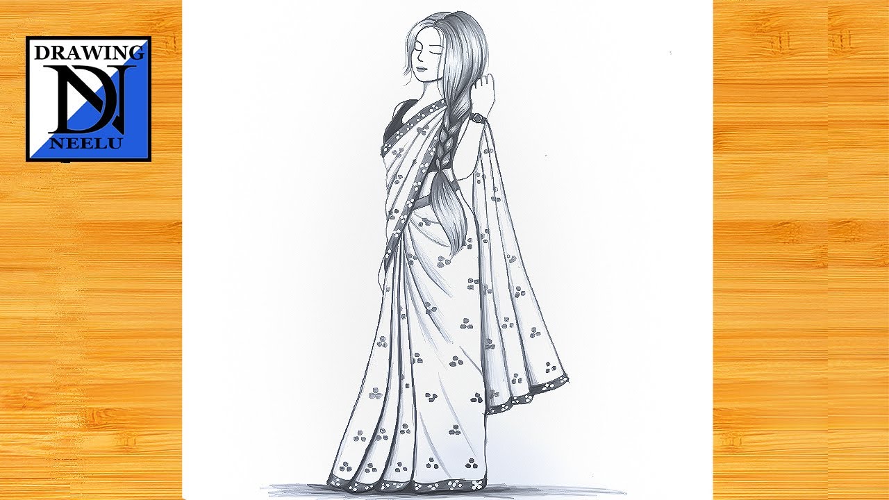 How to draw a Girl wearing saree -very easy drawing || Pencil sketch ...