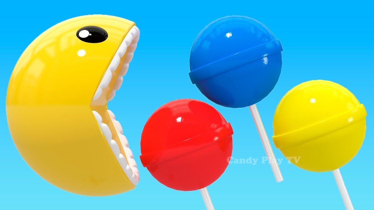 Learning Colors with 3D Pacman Lollipop Candy Fruit &Vegetables for ...