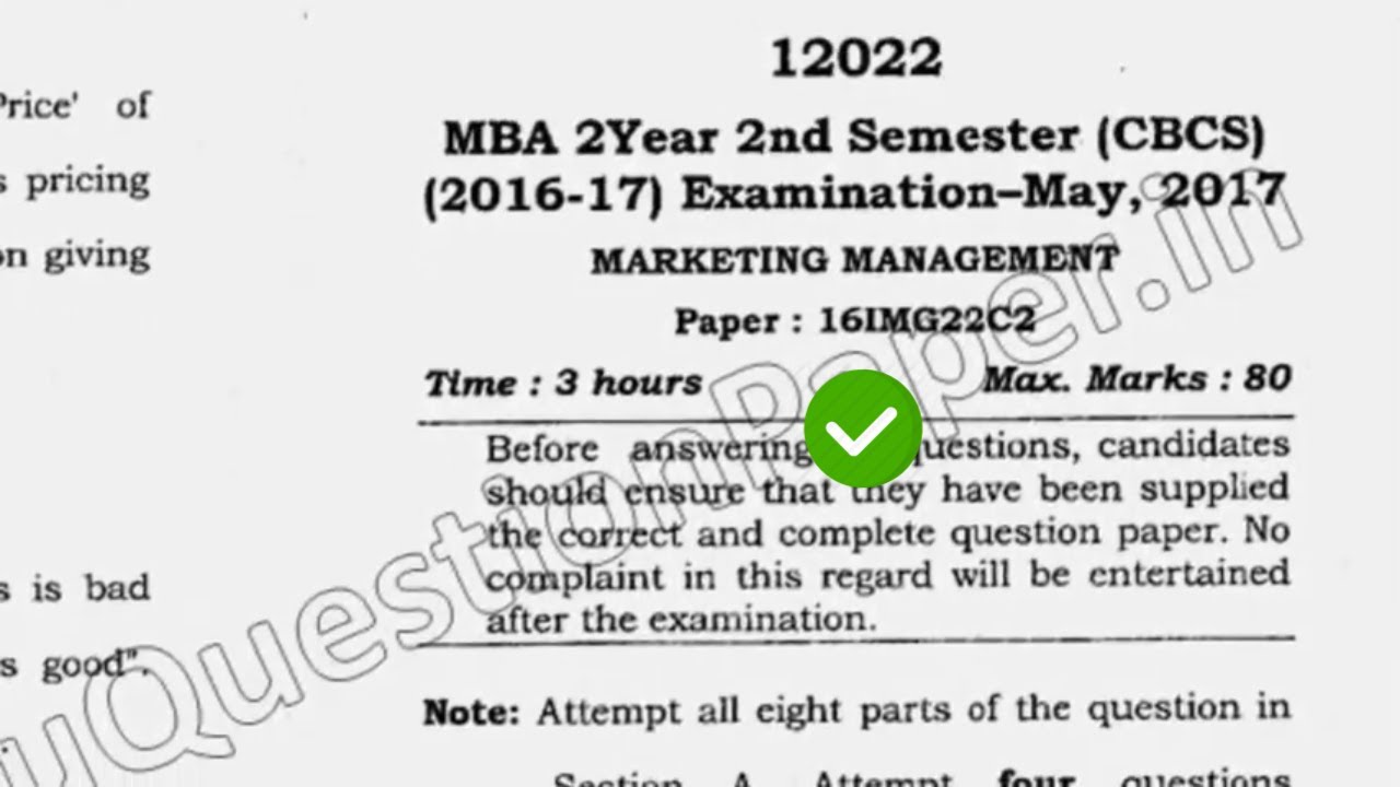 2017 Mdu MBA 2nd Sem Marketing Management Question Paper - YouTube