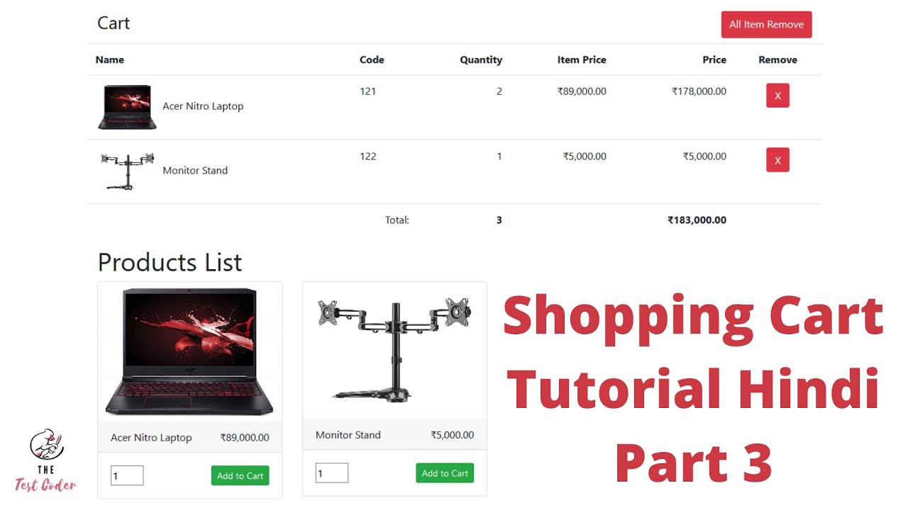 Shopping Cart Tutorial Core Php Mysql Hindi Part 3 Cart Design And Add Dummy Data The Test