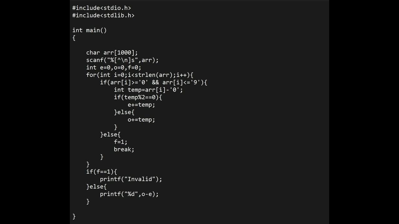 SkillRack- Daily Challenge - Difference - Sum of even and odd digits (Program Id: 9012) 05-07-23 ...
