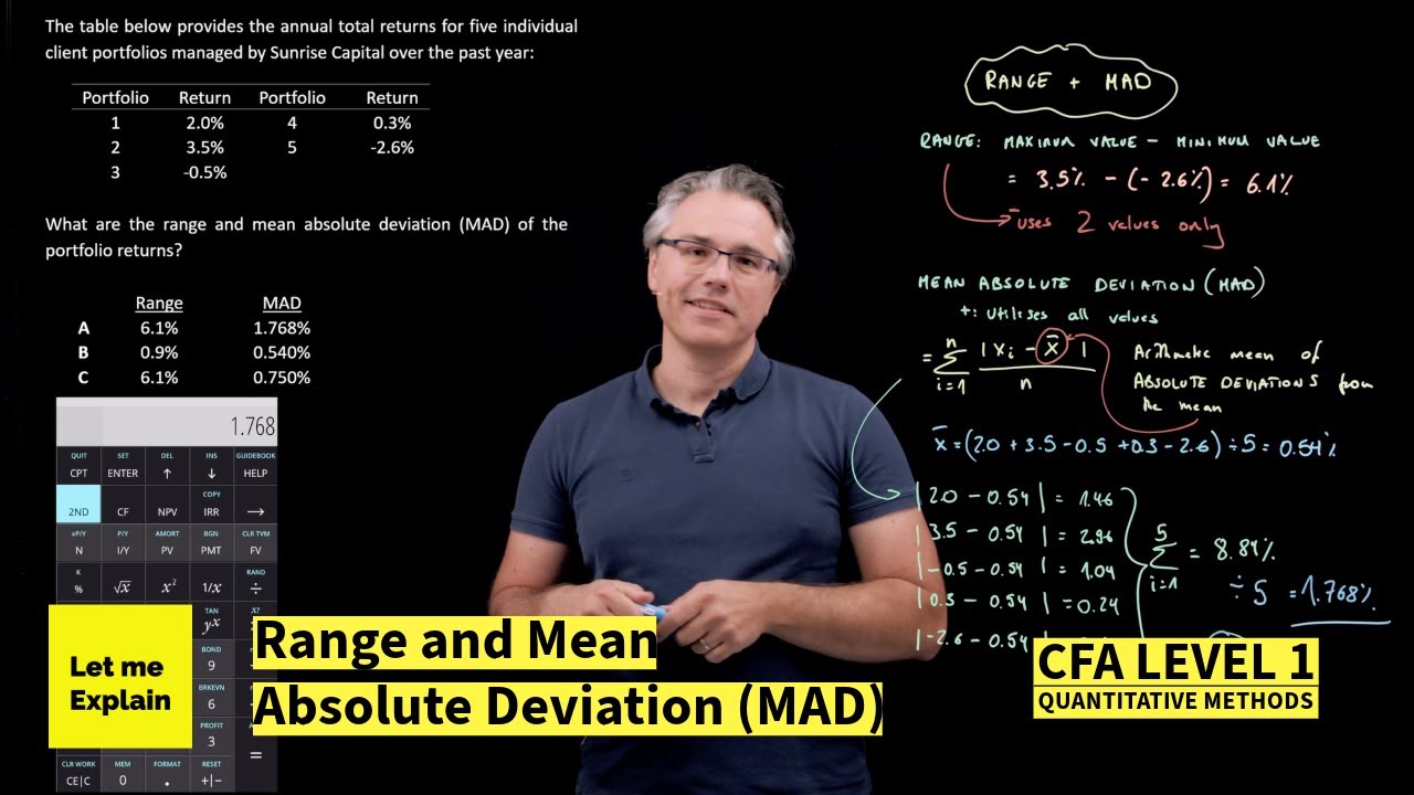 Range and Mean Absolute Deviation - MAD (for the CFA Level1 exam) - YouTube