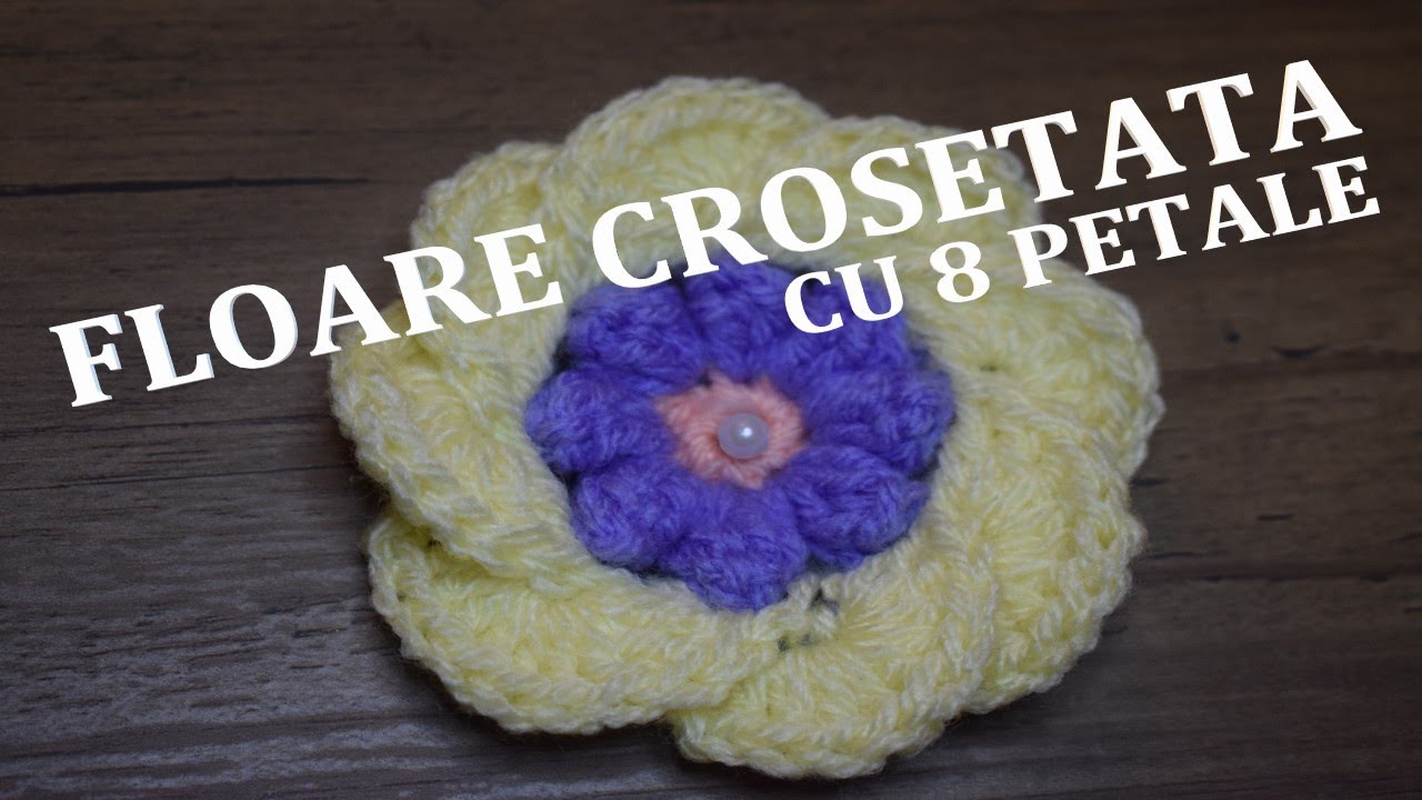 Floare crosetata cu 8 petale #8petalscrochetflower Martisor crosetat ...