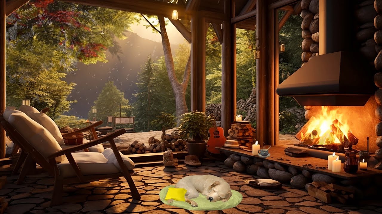 Relaxing Ambience With Cozy Fireplace - Piano Music - Snowfall external ...