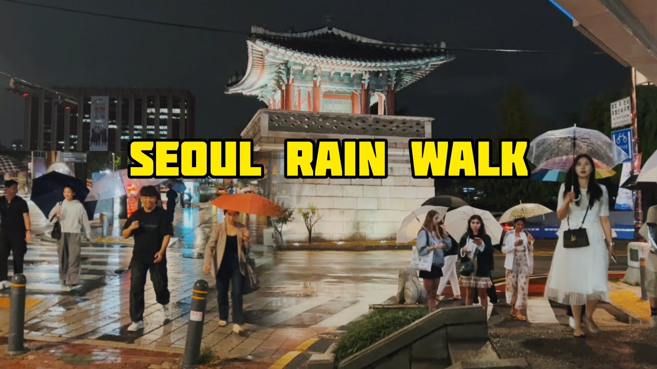 Walking in Seoul Streets during Mild Rain at Night 비가 내리는 밤 서울 거리 산책 ...