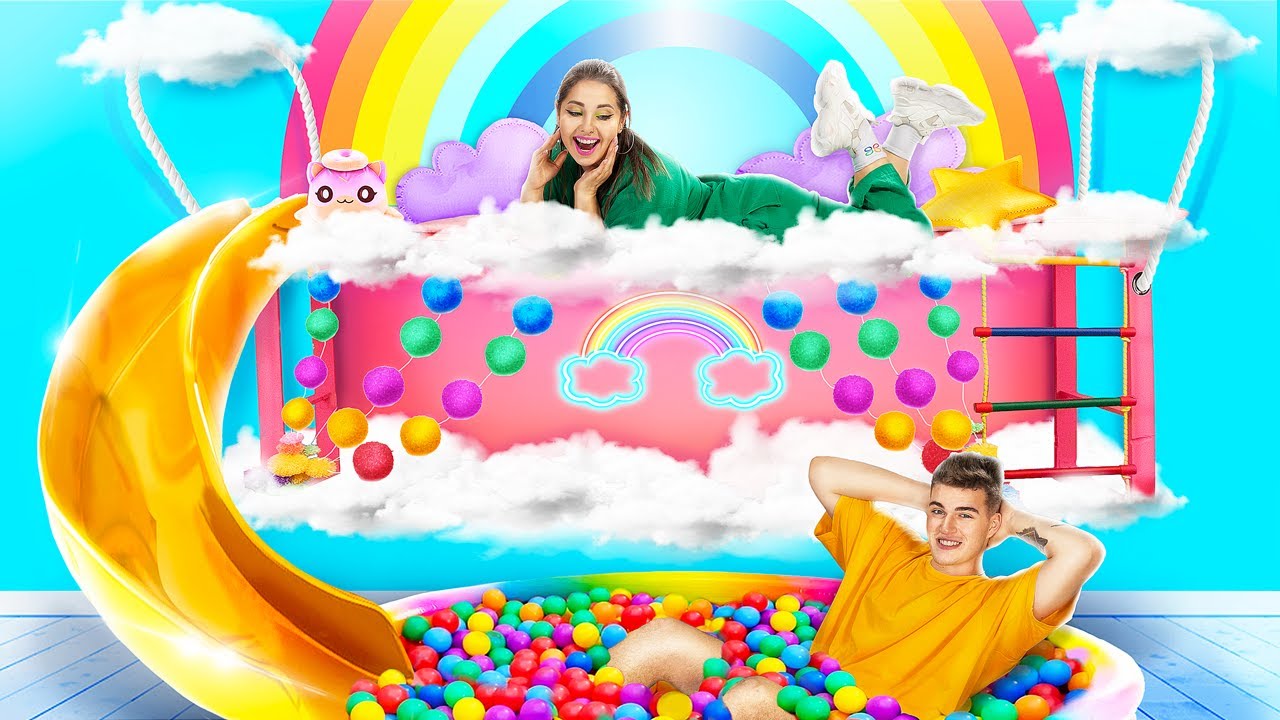 Construímos uma Casa de Arco-Íris Suspensa! Construindo Salas Secretas! - YouTube