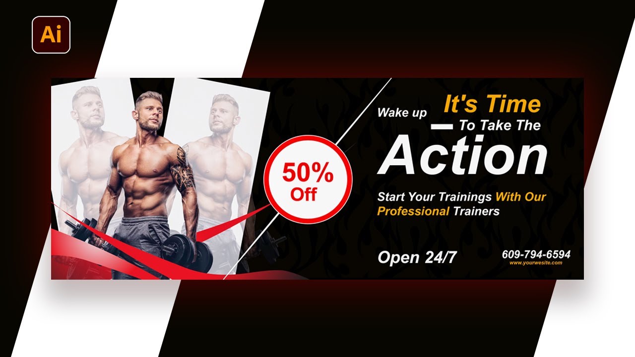 How To Make Modern Web Banner Design ( Gym Fitness ) in Adobe ...