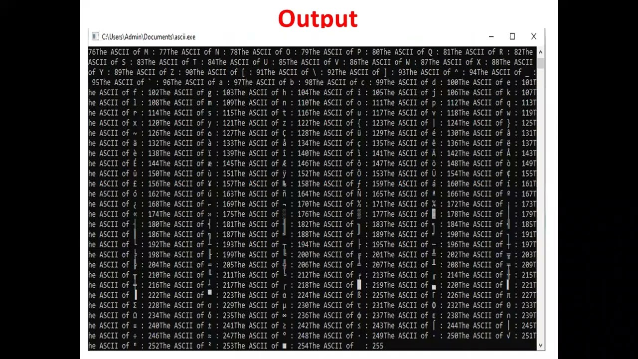 Program To Print All Ascii Characters And Code Youtube