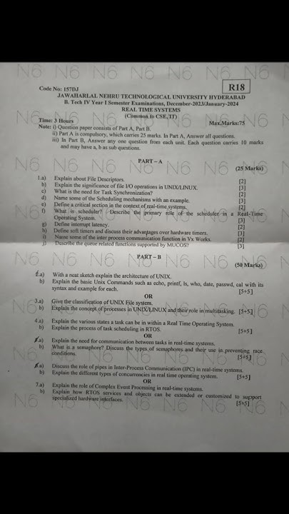 B-TECH JNTUH| R18 | CSE|IT| REAL TIME SYSTEMS| QUESTION PAPER# ...