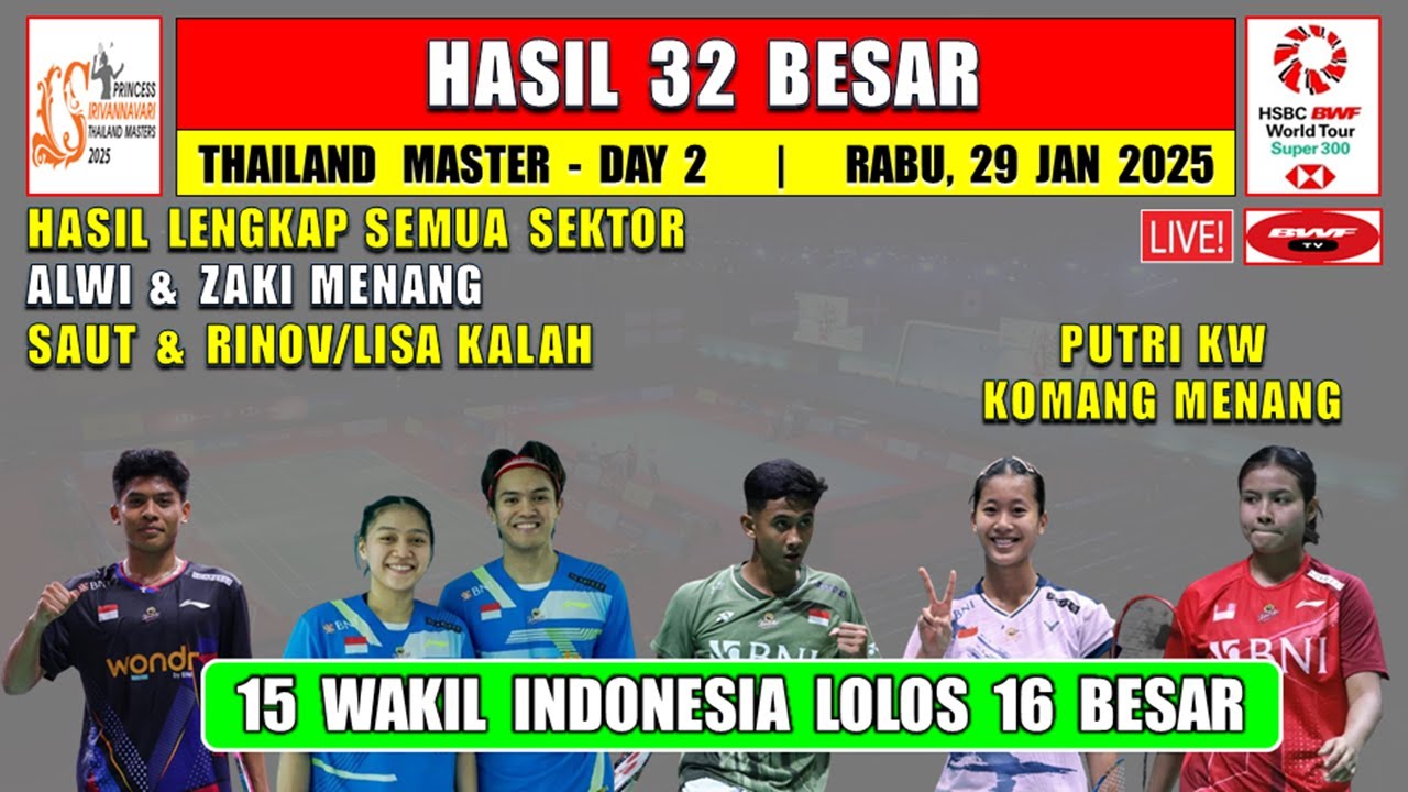 15 WAKIL INDONESIA LOLOS 16 BESAR ~ Hasil Lengkap Thailand Master 2025 Hari Ini ~ ALWI & ZAKI ...