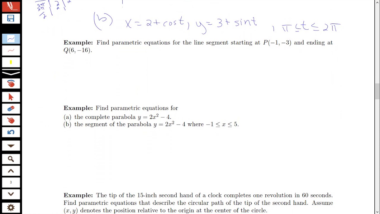 Finding Parametric Equations For A Curve YouTube