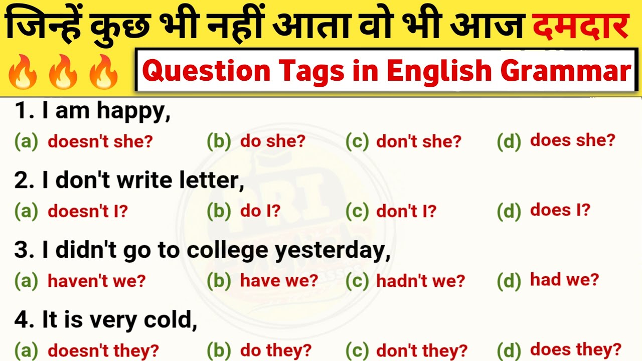 Questions Tags Practice Set-01 | Questions Tags in English grammar with ...