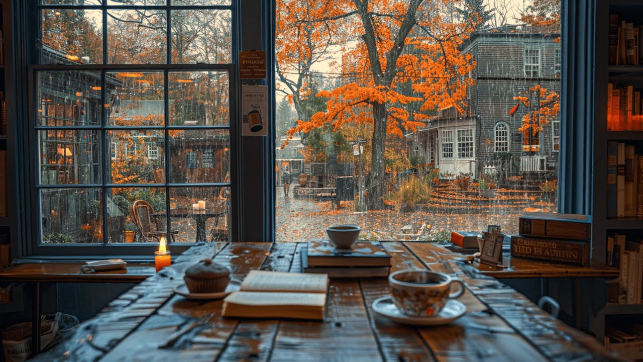 Rainy Autumn Day 💦🍁☕️Cozy Autumn Coffee Shop Ambience | Rain Sounds for ...