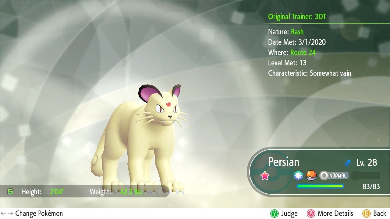 053 Persian Shiny evolved from Meowth Shiny Pokemon Let's Go. - YouTube