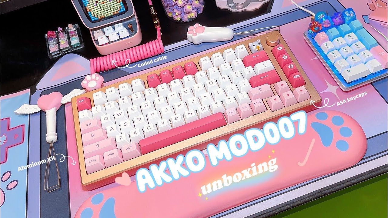Unboxing AKKO Mod007, Rose Red CS switches, & CableMod coiled cable ...