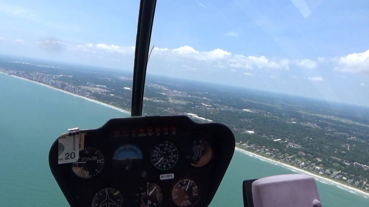 R44 short flight around KMYR with beautiful pilotess - YouTube