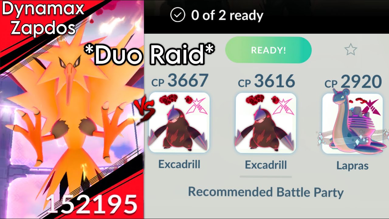 *DUO* DYNAMAX ZAPDOS raid (without Max Mushroom) in Pokemon GO. - YouTube