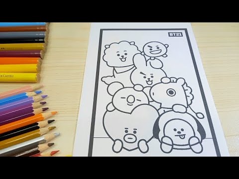 Cute BT21 coloring |Coloring pages | Tata, Chimmy, Cooky, Rj, Koya ...