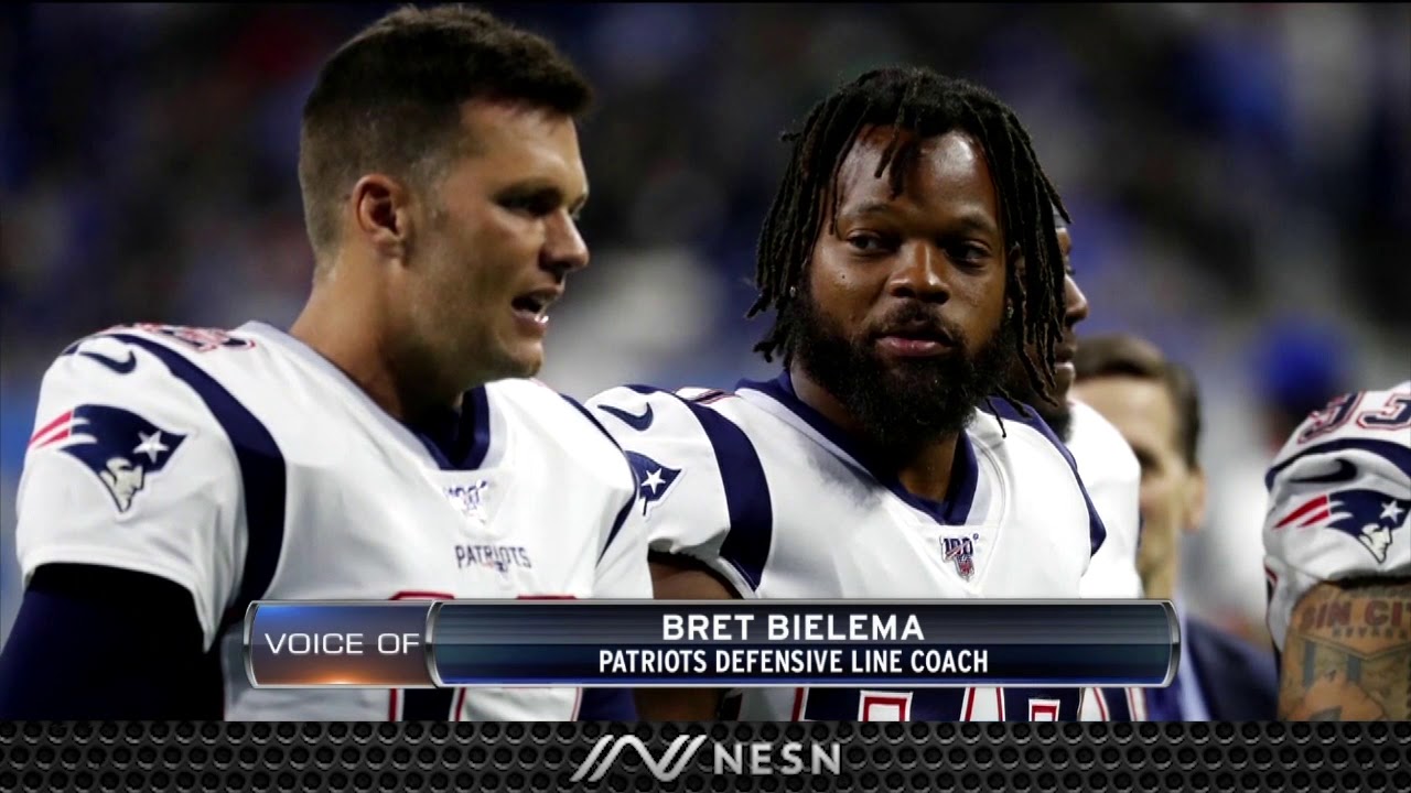 Patriots Defensive Line Coach Bret Bielema Holds Michael Bennett In ...
