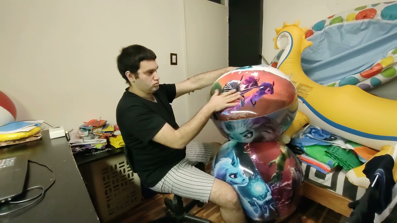 Inflating 3 custom beach balls - YouTube
