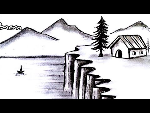 HOW TO DRAW BEAUTIFUL  LANDSCAPE SCENERY FOR BEGINNERS - YENİ BAŞLAYANLAR İÇİN  MANZARA RESMİ