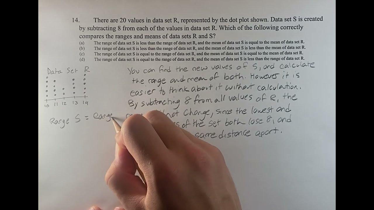 14. There are 20 values in data set R, represented by the dot plot shown. Data set S is created ...