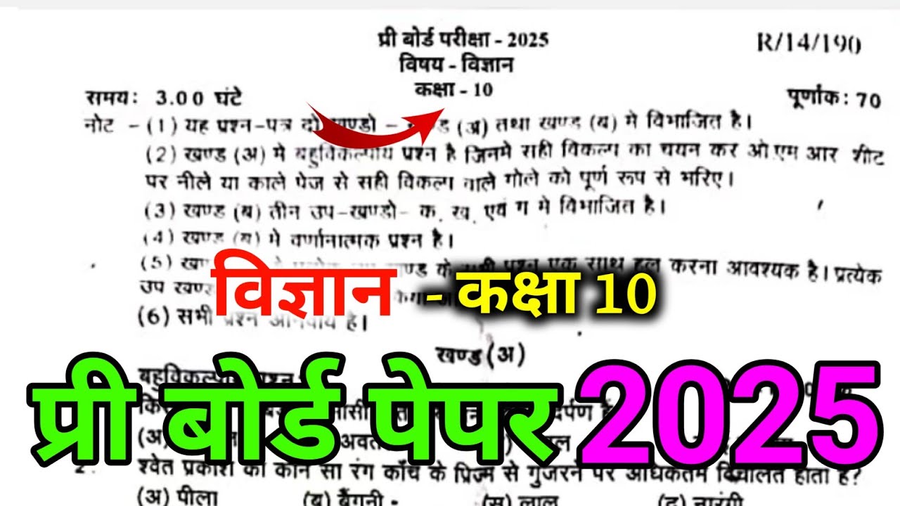class 10 science pre final question paper 2025 up board | up board ...