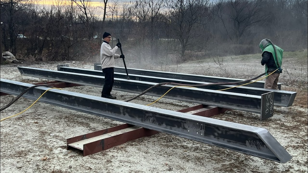 Sandblasting I-Beams - YouTube
