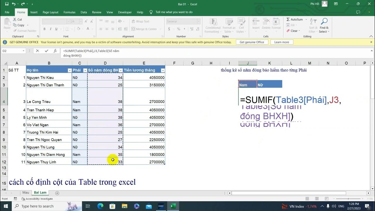 Khóa Cột khi sử dụng công thức trong Table của Excel - YouTube