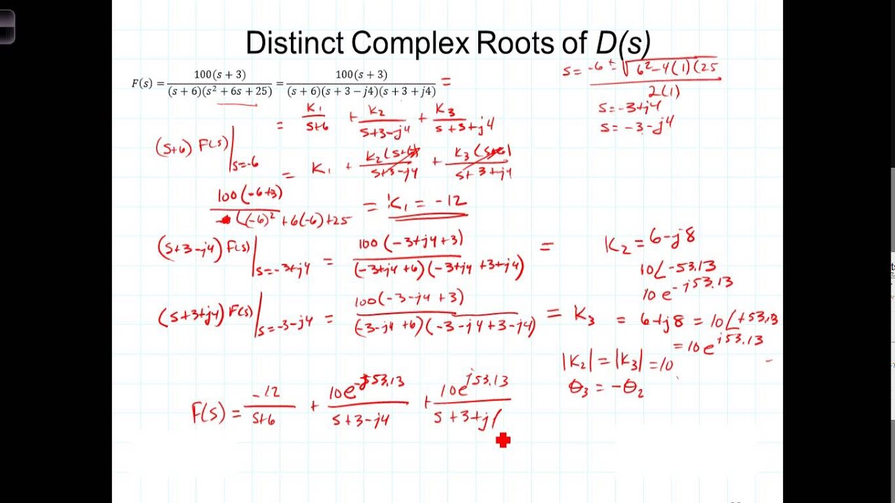 L12 7 3Laplace Trans Partial Fraction Distinct Complex Roots - YouTube