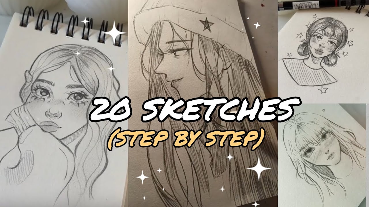 20 sketches, step by step for beginners 🎀#drawingforbeginners#sketch # ...