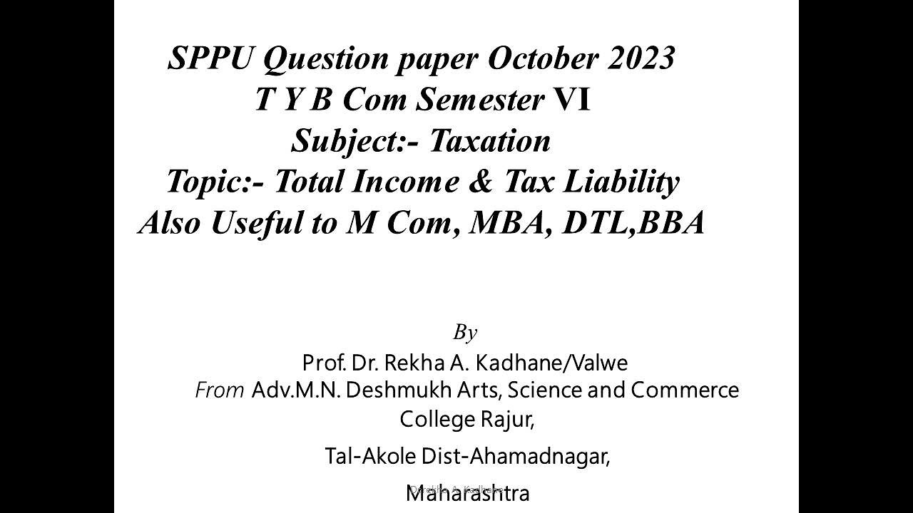 Taxation October 2023 SPPU Question Paper Solution Part 3, for TY B Com ...