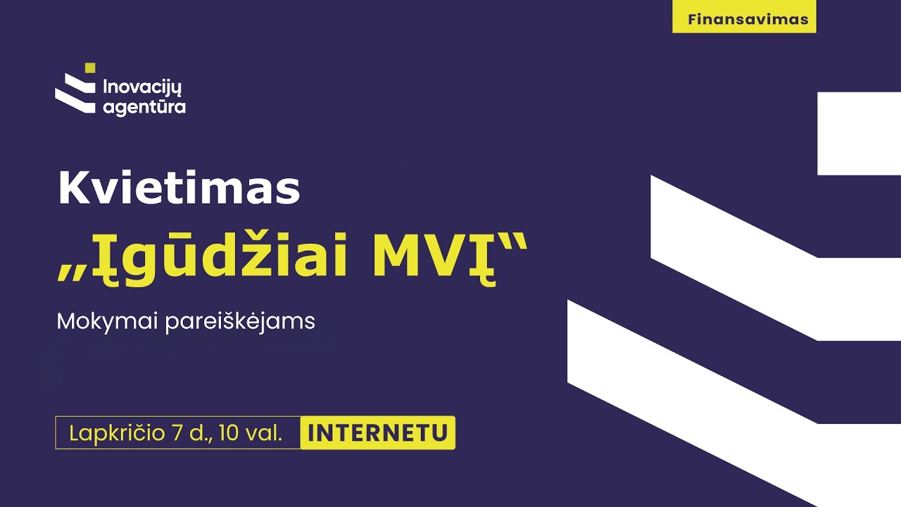 Kvietimas „Įgūdžiai MvĮ Mokymai Pareiškėjams Youtube