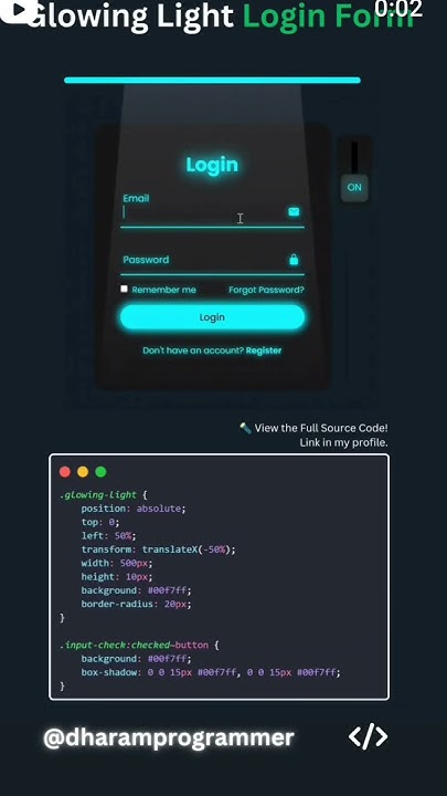 glowing light login form #html #css #javascript #code #programming - YouTube