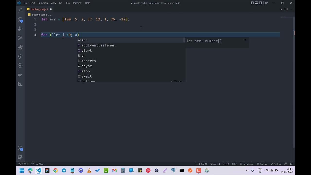 Implement Bubble Sort algorithm in hindi in javascript - YouTube